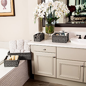 Seville Classics Premium Handwoven Portable Laundry Bin Basket with Carrying Handles, Household Storage for Clothes, Linens, Sheets, Toys, Modern Gray, Rectangular (4-Pack)