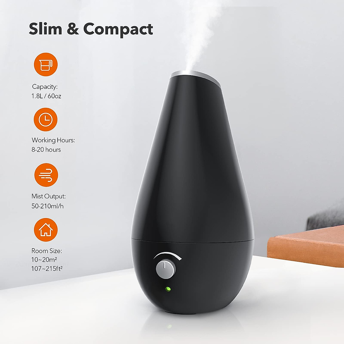 Humidifiers for Bedroom, Ultrasonic Cool Mist Room Humidifier, Auto Shut Off, BPA Free, Whisper Quiet Small Air Humidifier for Bedroom, Office, Desk, Bedside Portable Humidifier