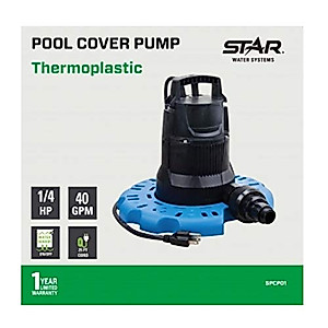 Star SPCP01 ¼ HP Automatic ON/OFF Swimming Pool Cover Pump with Garden Hose Adapter & 25' Power Cord, 2400 GPH Fast Water Removal, Submersible, Blue