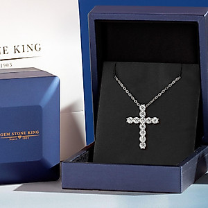 Gem Stone King Moissanite Cross Necklace | 925 Sterling Silver | 1.76 Cttw | 1 Inch | Jesus Christian Reiligous Crucifix Jewelry Pendant Necklace for Women | with 18 Inch Silver Chain