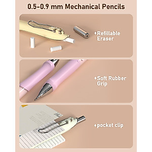 Nicpro 31PCS Pastel Mechanical Pencil Set in Case, Cute Mechanical Pencils 0.5, 0.7, 0.9 mm & 2.0 mm with 15 Tube (HB 2B Colors)Lead Refills, 3 Erasers, Aesthetic School Supplies for Writing Sketching