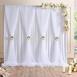 White Tulle Backdrop Curtains for Baby Shower Party Wedding Photo Drape Sheer Backdrop for Birthday Bridal Shower Photography Props 10 ft X 7 ft