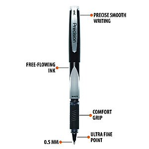 INC R2 PRECISION ROLLERBALL 0.5 MM Tip Ultra Fine Point 12 Count Comfort Grip R-2 Precision Pens with Free Flowing Liquid Ink for Smooth Writing, Premium Black Ink Pens for Home, School or Office