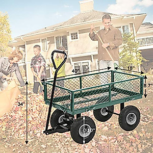 Garden Carts Yard Dump Wagon Cart Lawn Utility Cart Outdoor Steel Heavy Duty Beach Lawn Yard Landscape