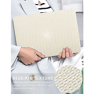 Seorsok Compatible with MacBook Air 13 Inch Case2022 2021 2020 2019 2018 Release A1932 A2179 M1 A2337 Touch ID,Elegant Leather Plastic Hard Shell Case Transparent Keyboard Cover,Beige Woven Fabric