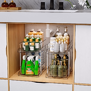 2 Pack Bathroom Cabinet Organizer,Clear 2 Tier Pull Out Under Sink Organizers and Storage,14.8 L*9.5 W*12.8 Tall Slide Out Kitchen Pantry Medicine Organization and Storage Shelves Bins with Dividers