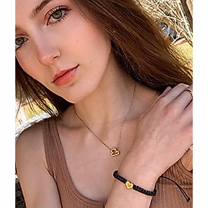 Dainty 18K Gold Initial C Letter Love Heart Charm Bracelets for Women Adjustable Bracelet Monogram Bracelet Alphabet Personalized Mother's Day Gifts for Mom Mum Mommy Mantra