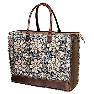 Ruzioon Upcycled Canvas & Cowhide Hand Bag, Canvas & Cowhide Weekender Bag, Canvas Tote Bag, Canvas Shoulder Bag for Women’s