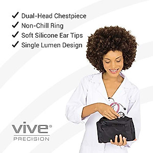 Vive Precision Dualhead Stethoscope - Dual Head Diaphragm Bell for Nurses, ER, Cardiology, Veterinary, Fetal Pediatrics Blood Pressure Kit - Double Barrel Chestpiece Device For Doctors, Students
