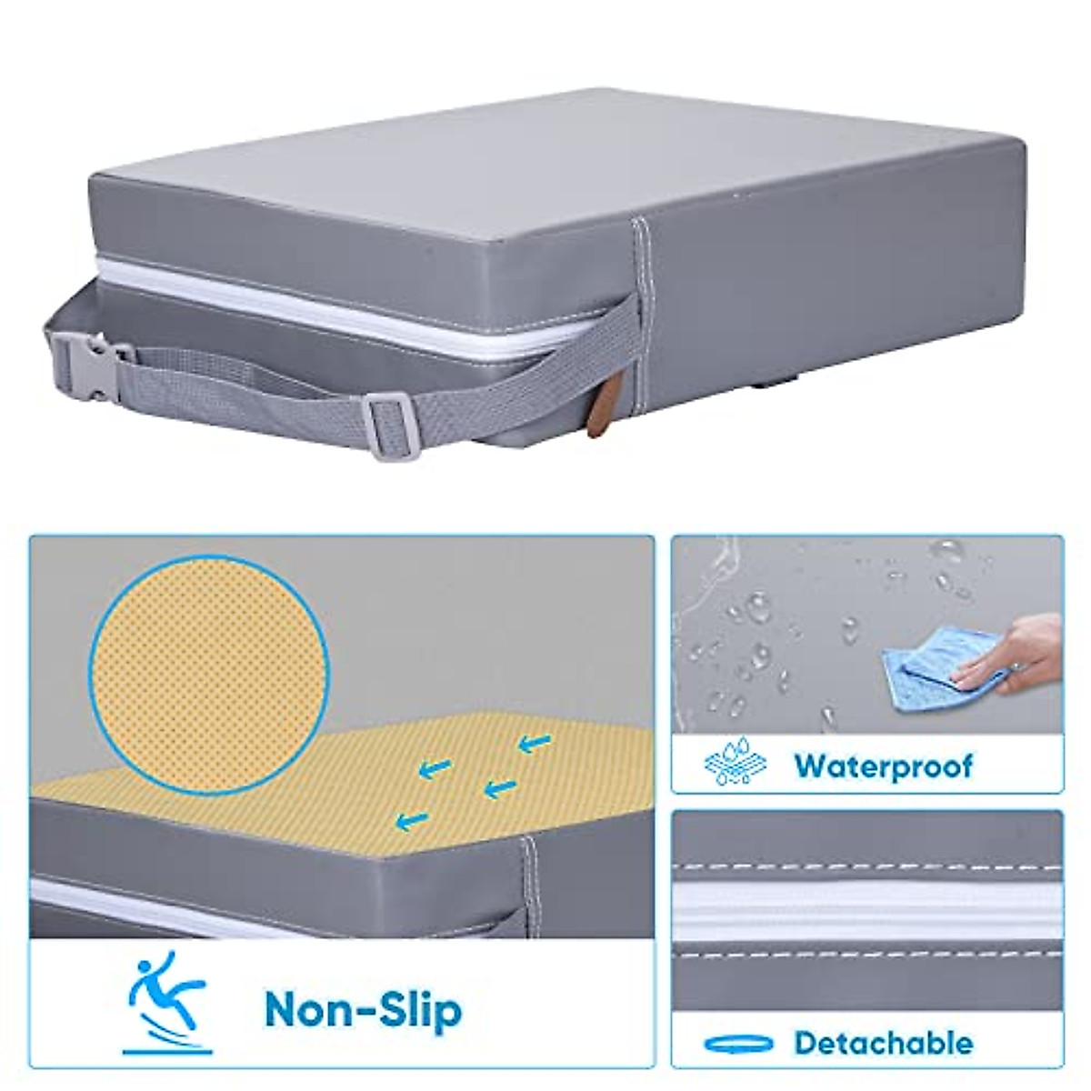 Toddler Booster Seat for Dining Table, Upgraded Sponge PU Waterproof Non-Slip Bottom Booster Seat Dining Toddler with 2 Adjustable Straps, Portable Travel Booster Seat for Table Toddler (Grey)