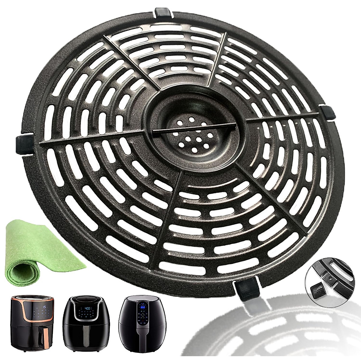 BeranWung 5QT Round Air Fryer Crisper Plate Tray for Ultrean 4.2QT/Gowise USA/PowerXL/Dash/Chefman Air Fryers, Upgraded Nonstick Air Fryer Grill Plate Pan Griller Rack Grate for 5 Quart Air Fryer