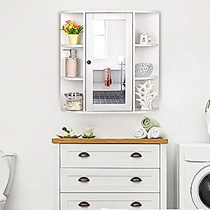 OKIDA Bathroom Wall Mounted Cabinet, Toilet Bathroom Spacesaver, Multipurpose Kitchen Medicine Storage Organizer with Single Mirror Door and Adjustable Shelf (White)