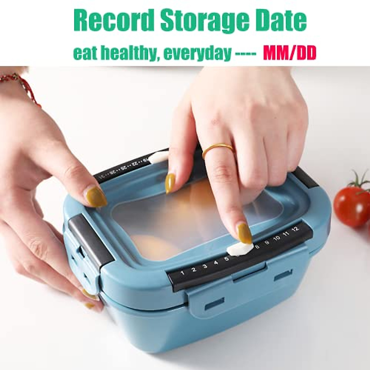 TeTeBak Food Storage Containers with Lids - BPA-free Plastic Airtight Food Storage Containers, Date-Tracker Bento Box Adult Lunch Box, Sets of 2