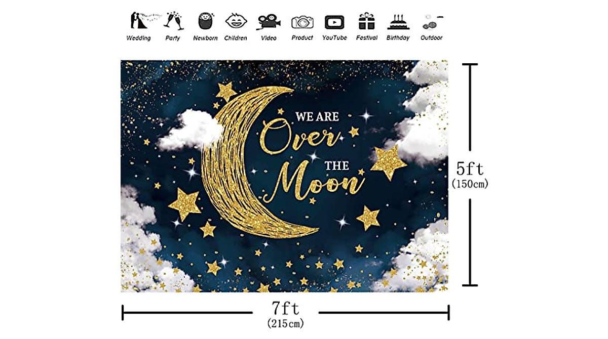 Over The Moon Baby Shower Backdrop | Moon & Stars Decor