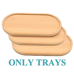 3 Pack Bamboo Trays for Bathroom Shampoo Shower Dispenser Holder Accessories Countertop Light Wood Trays Organizer Plate Tabletop Home Decoration Oval (Only Trays)