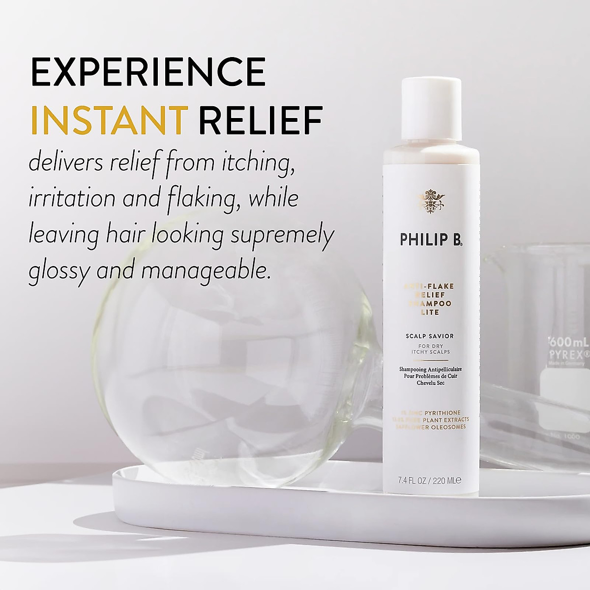 PHILIP B. Anti-Flake Relief Shampoo Lite 7.4 oz. (220 ml), for Dry, Itchy Scalps - Instant Soothing Relief for Lasting Comfort