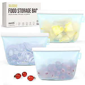 ZOMCHI Silicone Reusable Food Storage Bags, Leakproof Reusable Sandwich Containers, Snack Bags, Microwave Dishwasher Oven Freezer Safe, Food Grade Storage Bag for Meal Prep,Cereal,Fruit, 3 Pack, 33.82oz