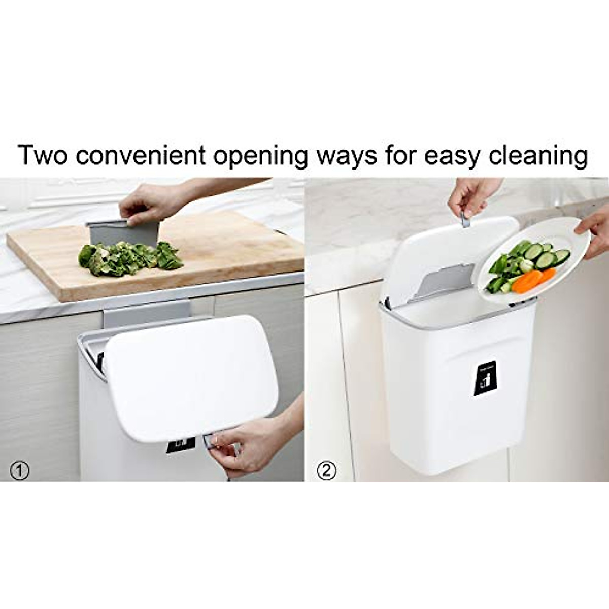 Lunies 2.4 Gal Compost Bin/Hanging Small Trash Can with Lid for Kitchen Cabinet Door/Counter Top/Under Sink/Bedroom/Bathroom/Cupboard White