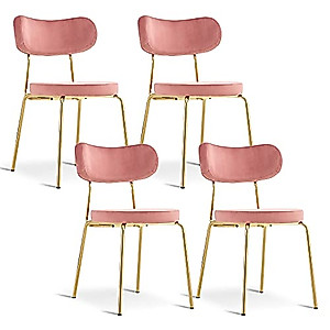 ivinta Stackable Dining Chair Set of 4, Modern Pink Velvet Chairs with Golden Legs, Mid Century Side Chairs for Dining Room, Living Room, Bedroom, Kitchen, Armless Vanity Accent Chair for Small Space
