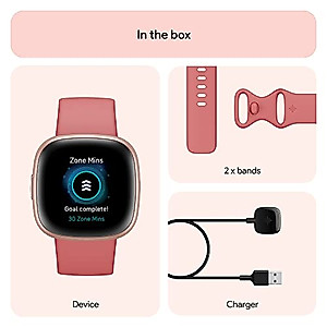 Fitbit Versa 4 Fitness Smartwatch with Daily Readiness, GPS, 24/7 Heart Rate, 40+ Exercise Modes, Sleep Tracking and more, Pink Sand/Copper Rose, One Size (S & L Bands Included)