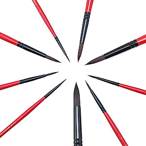 Transon Round Paint Brush Set 9pcs Synthetic Sable Hair for Acrylic Painting Watercolor Painting Gouache Ink Craft and Detail Painting