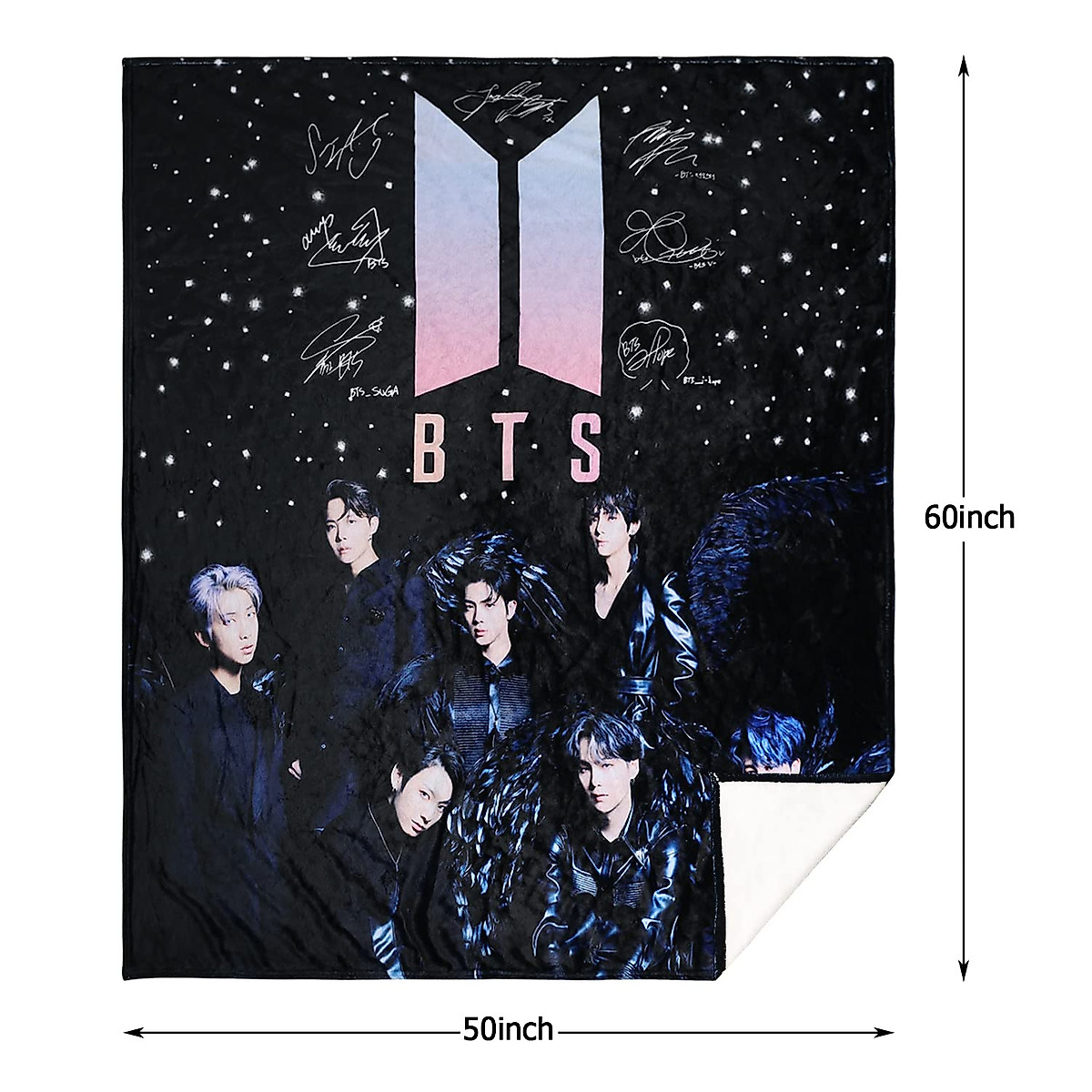 Kpop Blankets Bangtan - Soft Blanket Ultra Cozy Plush Warm Lightweight Hypoallergenic Black Throw Gifts Merchandise Anti-pilling Flannel 50x60 in