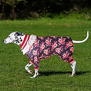 LovinPet Dog Pajamas for Large Dogs, UV & Post Operative Protection, 4 Legged High Collar Dog Onesies,Lightweight Stretchable Large Floral Plum Prints Large Dog Pajamas as Base Shirt for Dog Dresses M