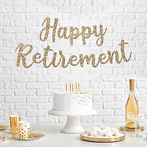 Pre-Strung Happy Retirement Banner - NO DIY - Gold Glitter Happy Retirement Banner in Script - Pre-Strung on 6 ft Strand - Happy Retirement Party Decorations for Men & Women. Did we mention no DIY?