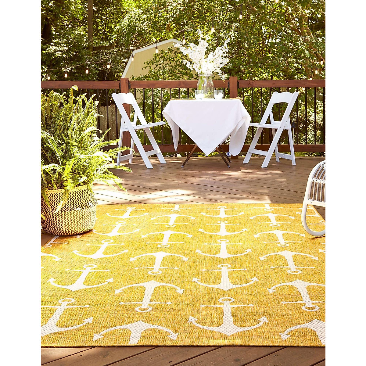 Unique Loom Outdoor Coastal Collection Area Rug - Ahoy (10' x 14' 1" Rectangle, Yellow)