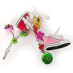 SONGBIRDTH Medium and Small Parrot Toys - Mini Canvas Shoes Flower Parrot Toy Swing Bird Parakeet Hanging Pet Cage Decor Multicolor