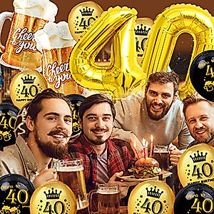 40th birthday decorations for men women - (60pcs) black gold party Banner, 40 Inch Gold Balloons,40th Sign Latex Balloon,Fringe Curtains and cheers to you Foil Balloons,Hanging Swirl,photo props