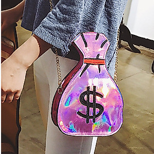 Women's PU Hologram Laser Money Bag Design Purse Handbags Cross-Body Messenger Shoulder Bag A-pink