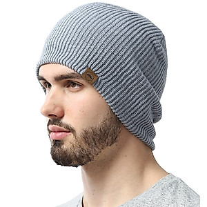 Tough Headwear Beanies for Men & Women - Knit Beanie, Warm & Soft Ribbed Beanie, Daily Knit Hat, Women & Mens Toboggan Hat for Cold Weather Light Gray