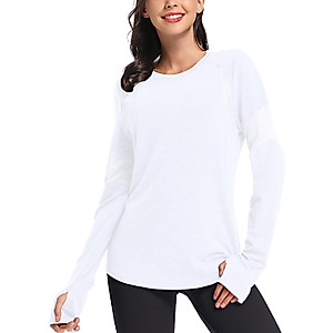 Muzniuer Womens Long Sleeve Yoga Shirts Workout Top Shirts Sweaters Shirts for Women Gym Athletic Clothes Long Sleeve Sports Shirts for Women Running Shirts Snow White XL