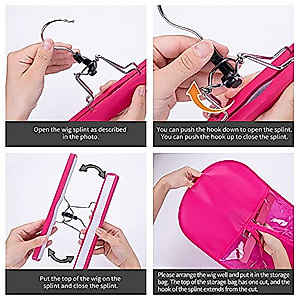 Wig Bags Storage with Hanger - 3 Packs Wig Storage for Multiple Wigs Hair Extension Storage Bag Hairpieces Storage Holder (Rose)