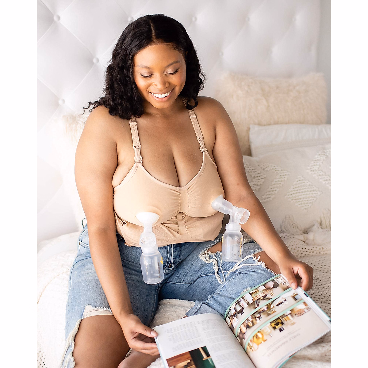 Kindred Bravely 2-Pack Hands Free Pumping Bra Bundle (Beige and Pink, X-Large-Busty)