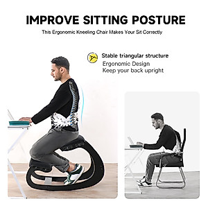 MallVitally Adjustable Kneeling Chair, Wooden Ergonomic Rocking Chair - Improve Your Posture with an Angled Seat for Home,Office(Black)