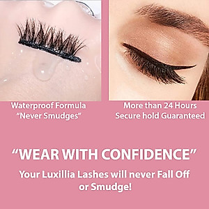 Luxillia Magnetic Eyelashes with Eyeliner Kit Natural Look FREE Press on Nails | UV Finish 24 Nail - 12 Sizes Kit | Reusable Acrylic Fake Nail with Glue