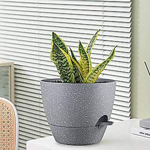 Warmplus Plastic Plant Pots Set of 3, 10/9/8 Inch Planters for Indoor, Plants with Drainage Holes and Watering Lip for Snake Plant, African Violet, Aloe and Most House Plants, Grey