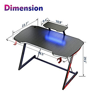 MOTPK Gaming Desk with LED Lights, Small Gaming Table Desk 39 inch Z Shaped, Gamer Desk Ergonomic Sturdy, Kids Computer Desk with Monitor Stand Cup Holder and Headphone Hook, Black, Gift Idea