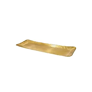 Serene Spaces Living Gold Rectangle Brass Tray, Decorative Vanity Tray, Cosmetic & Jewelry Organizer, Serving Platter, Fruit Holder, Candle Holder for Coffee Table, 16.5" Long X 6" Wide X 1" High