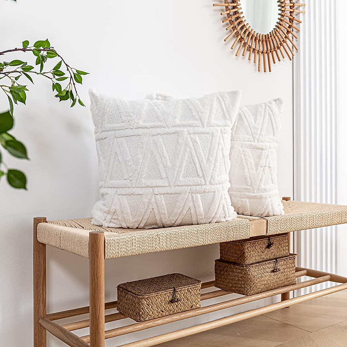 Zuccviloa Throw Pillow Covers Decorative Soft Velvet Farmhouse Boho Pillow Covers for Couch Bed Bedroom Living Room (18"x18", White)