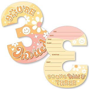 Big Dot of Happiness Young, Wild and Three - Shaped Fill-In Invitations - Boho Hippie Third Birthday Party Invitation Cards with Envelopes - Set of 12