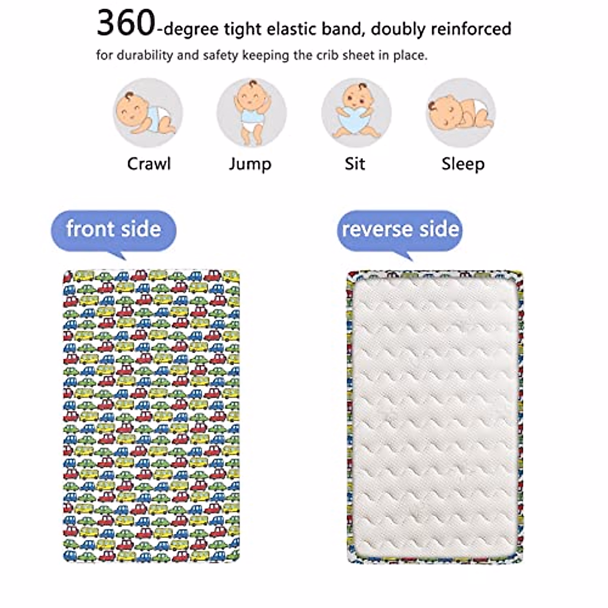 Car Themed Fitted Crib Sheet,Standard Crib Mattress Fitted Sheet Ultra Soft Material-Crib Mattress Sheet or Toddler Bed Sheet, 28“ x52“,Multicolor