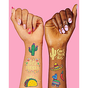 xo, Fetti Fiesta Party Supplies Metallic Tattoos - 40 styles | Cinco De Mayo Decorations, Final Fiesta Bachelorette + Mexican Decor