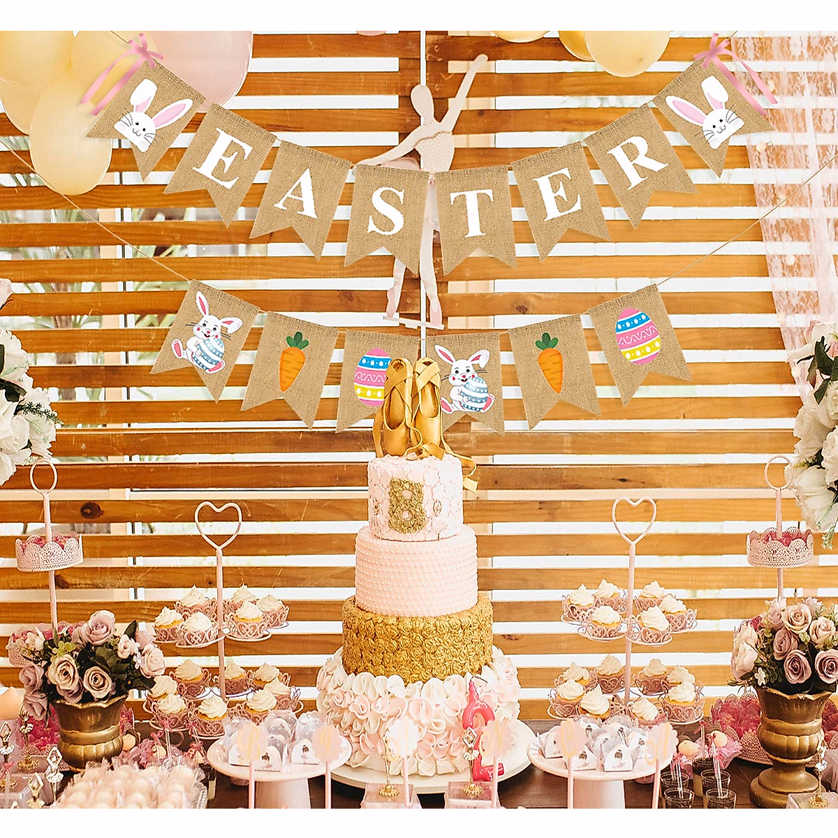 JOZON Easter Burlap Banner and Bunny Easter Eggs Carrot Burlap Banner Easter Banner Garland with Bunny Rabbit Signs and Bows Easter Decorations Party Decor for Easter Spring Party Supplies