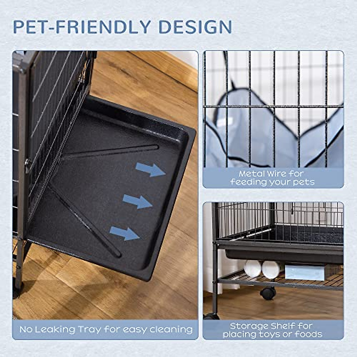 PawHut Small Animal Cage with Hammock, 3 Tiers Ferret Cage with Storage Shelf, Chinchilla Cage Sugar Glider Cage, Strong Metal Wire, Removable Tray