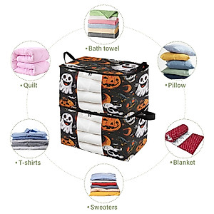 GOODOLD Spooky Happy Halloween Clothes Storage Bags 95L Large Closet Organizer Bags 2-Pack, Zippered, Foldable with Clear Window & Handles - Ideal for Comforters, Blankets