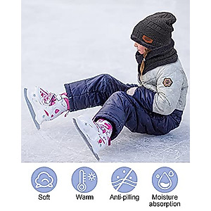 6 Pieces Kids Winter Hat Glove Scarf Sets Knitted Toddler Cap Beanie Touchscreen Mitten Neck Warmer for Boys Girls 5-14 Years (Grey, Black)