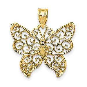 IceCarats 14K Yellow Gold Antique Filigree Butterfly Wings Necklace Charm Pendant 22mm x 20mm Only